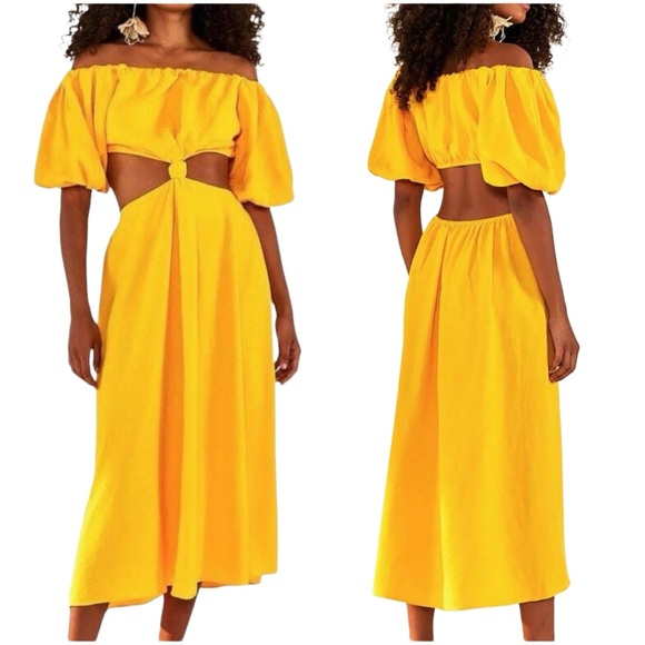 FARM Rio | Dresses | Farm Rio Nwt Yellow Offtheshoulder Cutout Knot ...